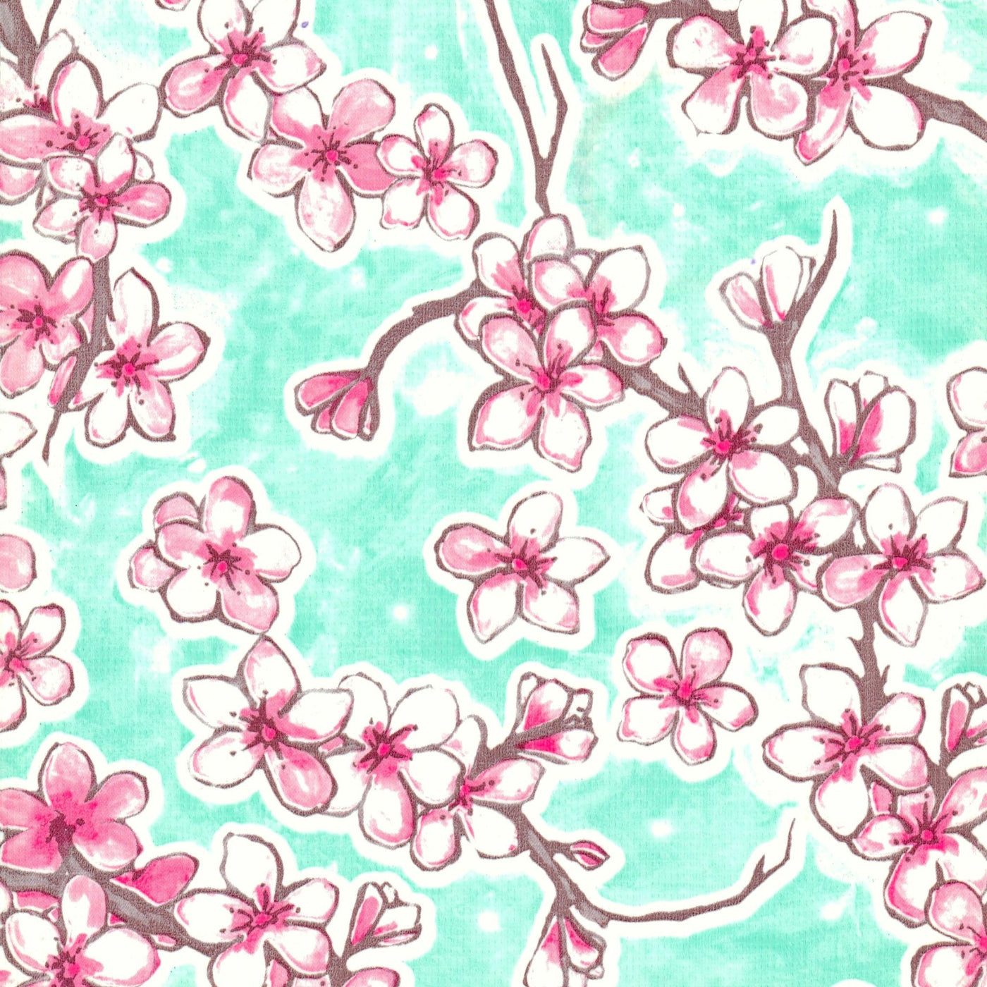 Buy Cherry Blossom Aqua Oilcloth Fabric | Oilcloth By The Yard