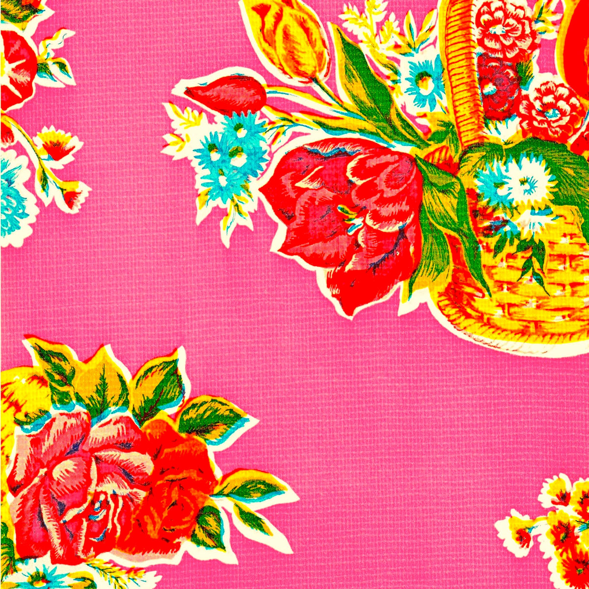 Buy Flower Basket Pink Oilcloth Fabric | Oilcloth By The Yard