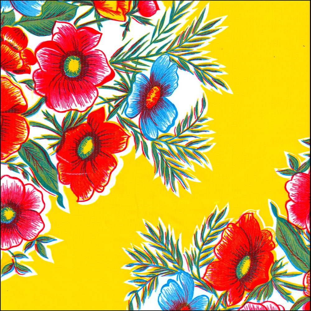 Yellow Fabric Flowers - Flowers Yellow Oilcloth Fabric | Oilcloth BTY