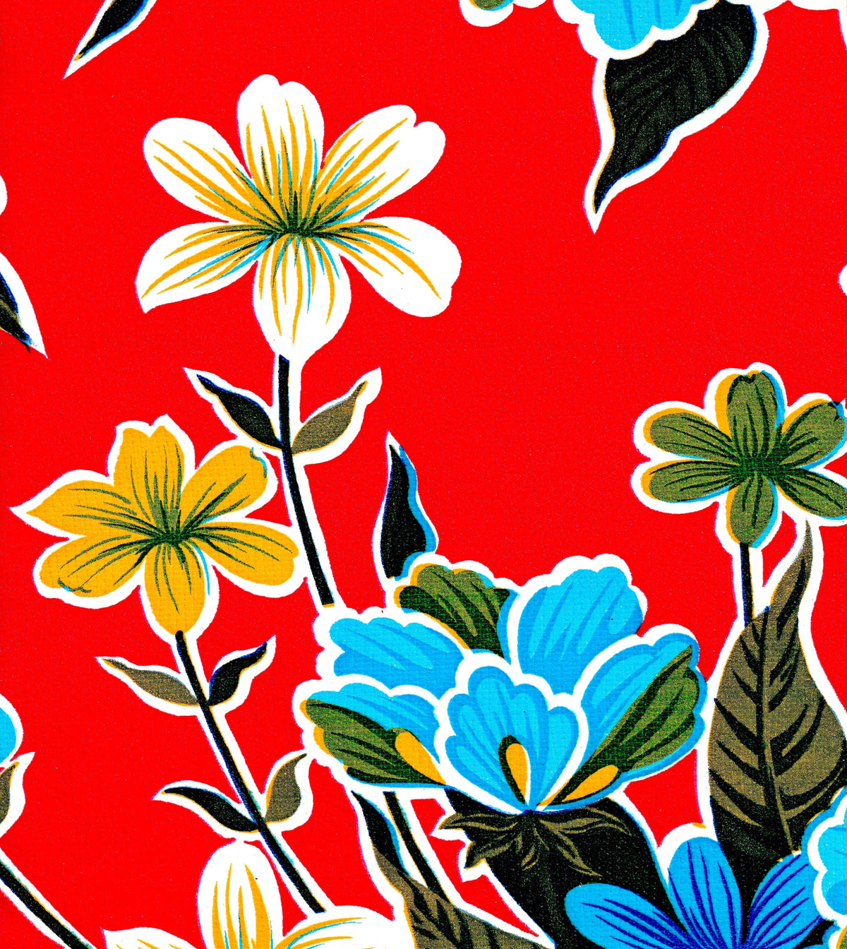 Extra Wide Oilcloth - 55" Wide Hawaii Red Oilcloth Fabric By The Yard