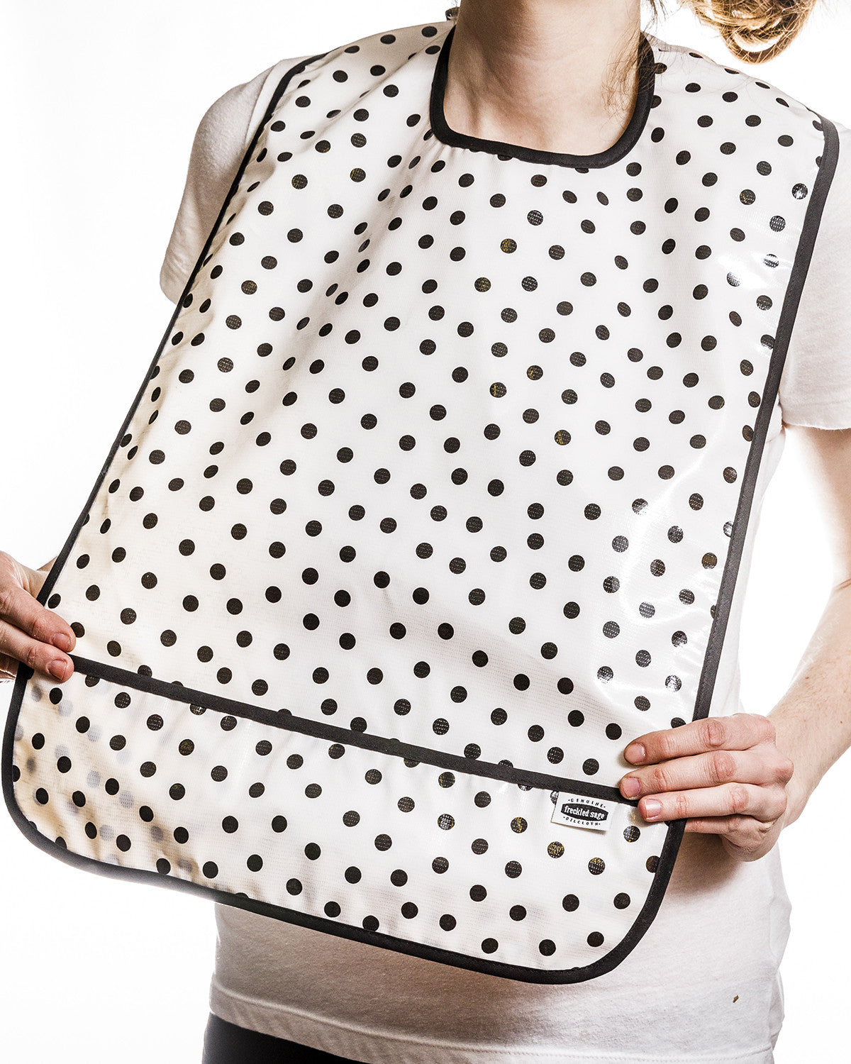Large Bib for Adults - Freckled Sage Oilcloth Adult Bib | Oilcloth BTY