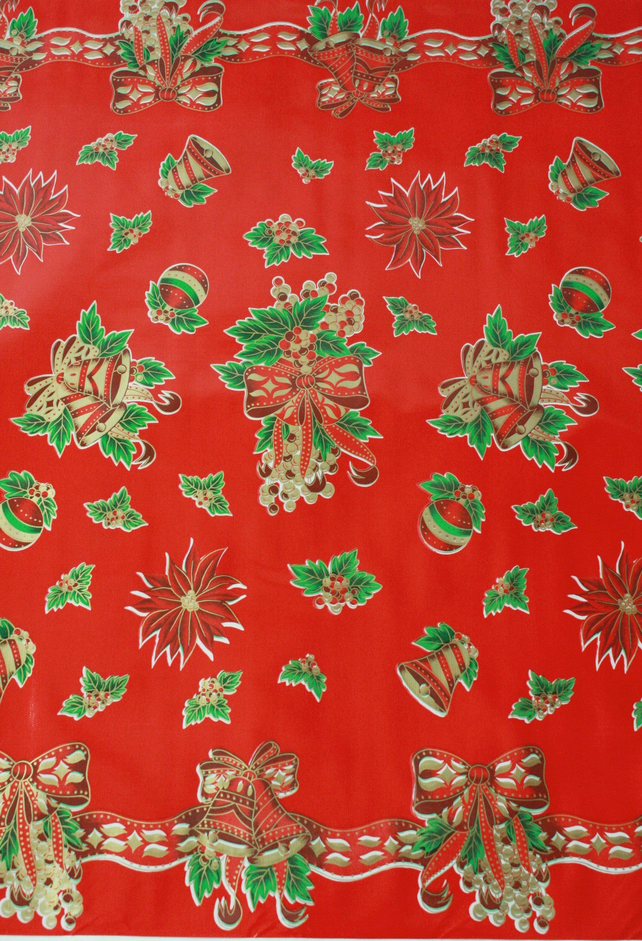 Christmas Bells and Bows Red Oilcloth Fabric