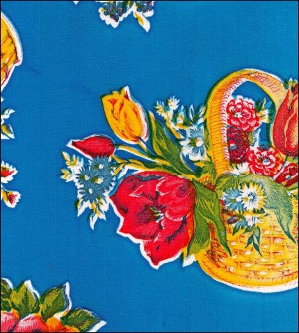 Flower Basket Blue Oilcloth – Oilcloth By The Yard | The Oilcloth Experts