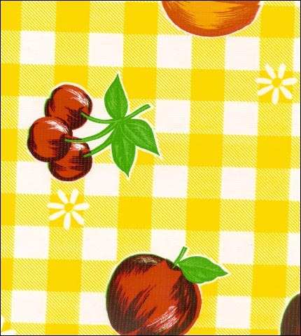Buy Gingham and Fruit Yellow Oilcloth Fabric | Oilcloth By The Yard