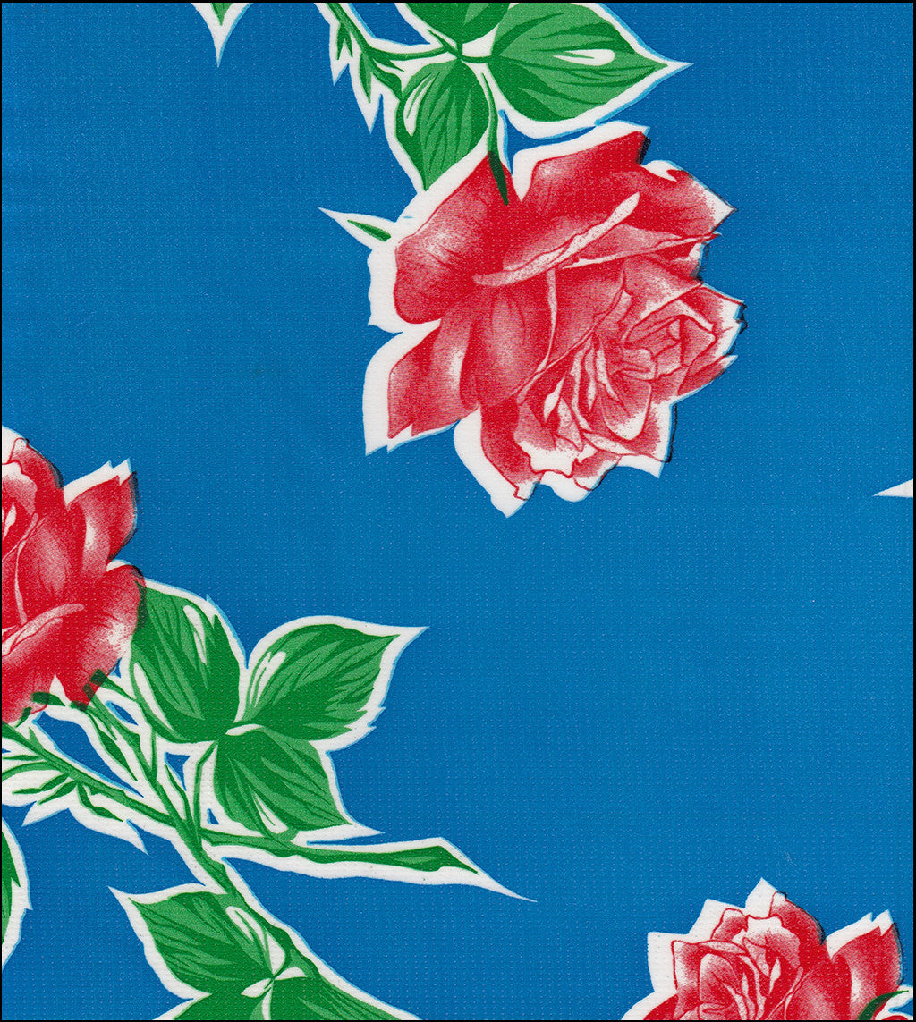 Vintage Rose Blue Oilcloth Fabric by the Yard | Oilcloth By The Yard