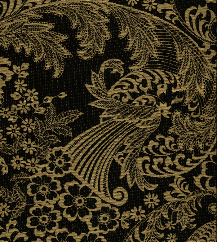 Buy Gold Toile Fabric - Toile Gold on Black Oilcloth By The Yard